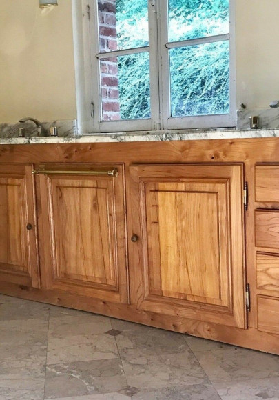 Double vasque de salle de bain Merisier massif et plaque de marbre XX